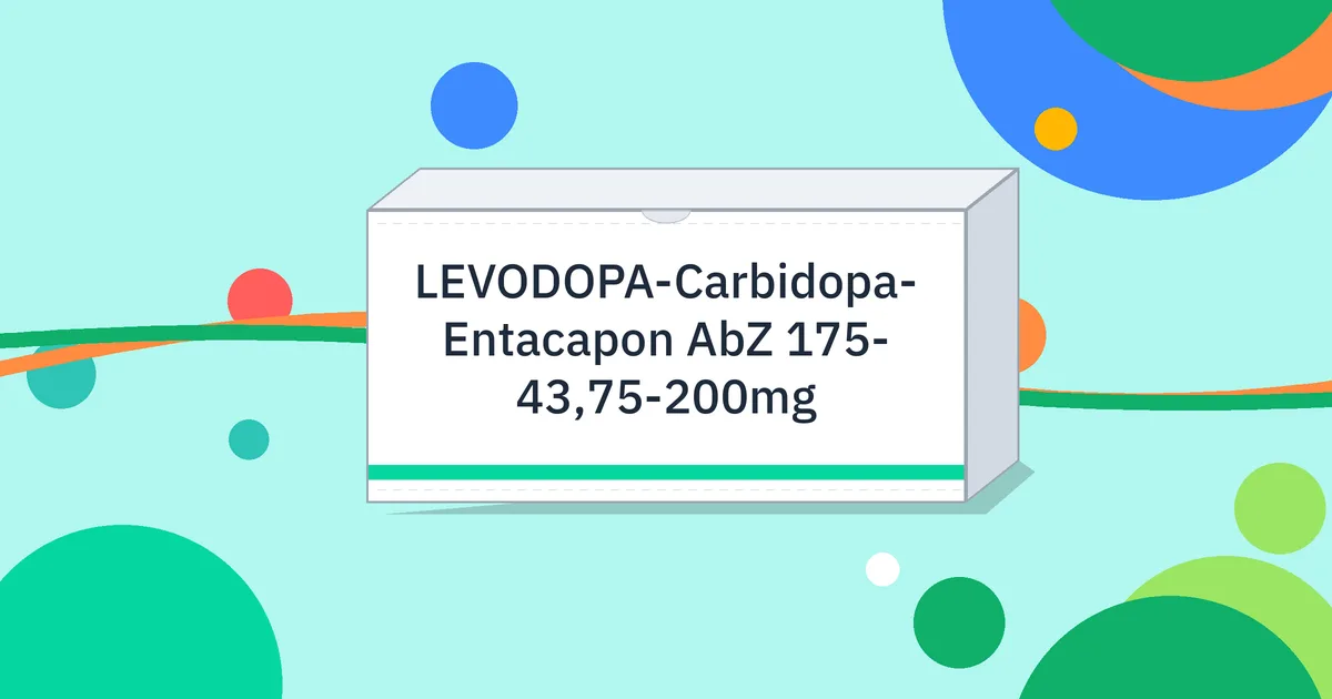 Symbolbild: Packung mit der Aufschrift LEVODOPA-Carbidopa-Entacapon AbZ 175-43,75-200mg (PZN 10712925) – Verfügbarkeit und Bezug in Apotheken in Frankfurt am Main