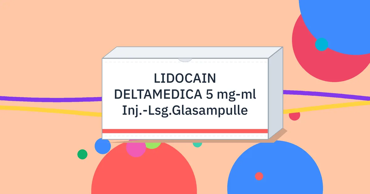 Symbolbild: Packung mit der Aufschrift LIDOCAIN DELTAMEDICA 5 mg-ml Inj.-Lsg.Glasampulle (PZN 09220105) – Verfügbarkeit und Bezug in Apotheken in Frankfurt am Main