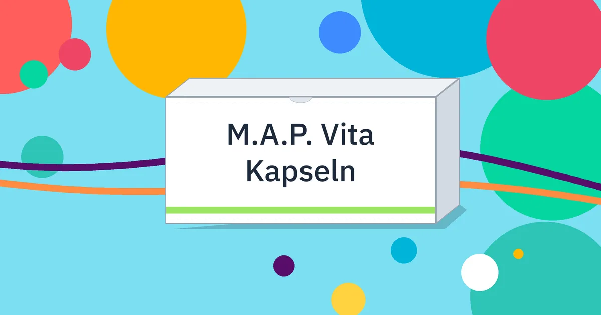 Symbolbild: Packung mit der Aufschrift M.A.P. Vita Kapseln (PZN 15435169) – Verfügbarkeit und Bezug in Apotheken in Frankfurt am Main