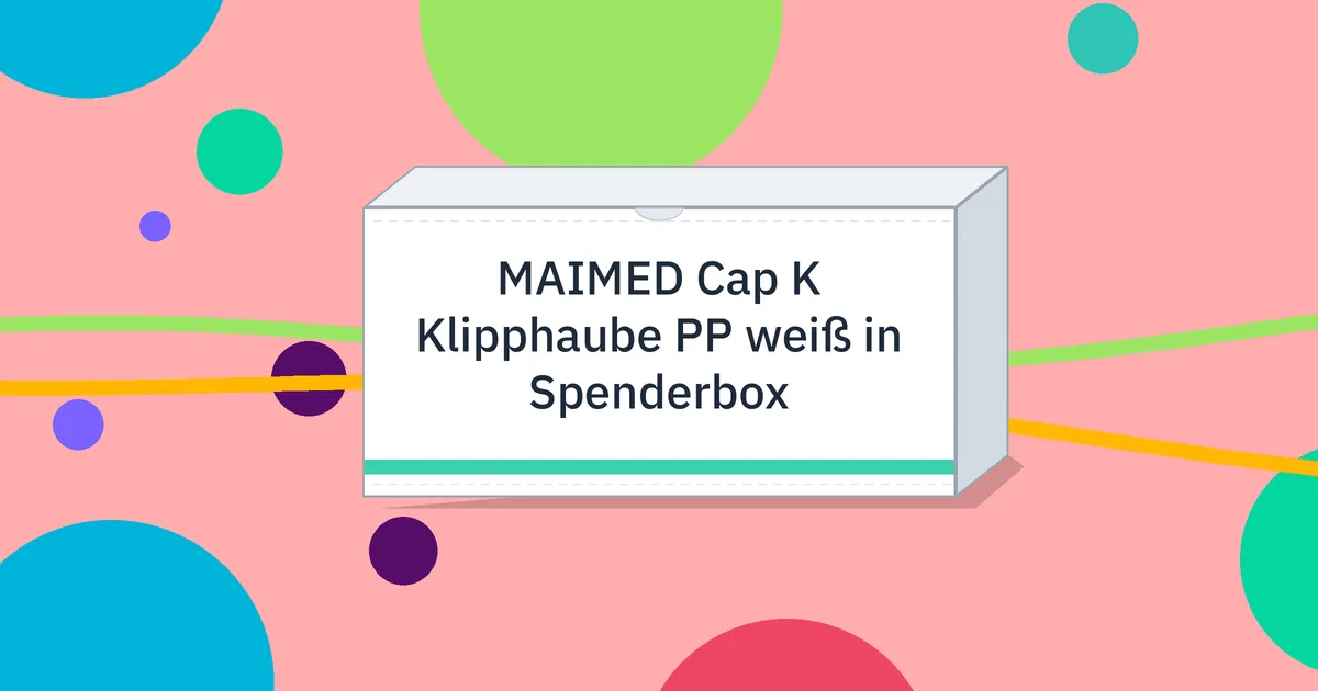 Symbolbild: Packung mit der Aufschrift MAIMED Cap K Klipphaube PP weiß in Spenderbox (PZN 06113774) – Verfügbarkeit und Bezug in Apotheken in Frankfurt am Main