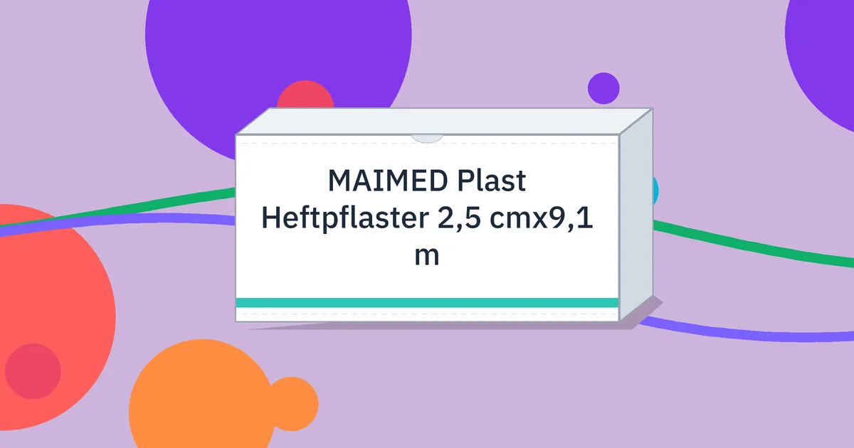 Symbolbild: Packung mit der Aufschrift MAIMED Plast Heftpflaster 2,5 cmx9,1 m (PZN 18037989) – Verfügbarkeit und Bezug in Apotheken in Frankfurt am Main
