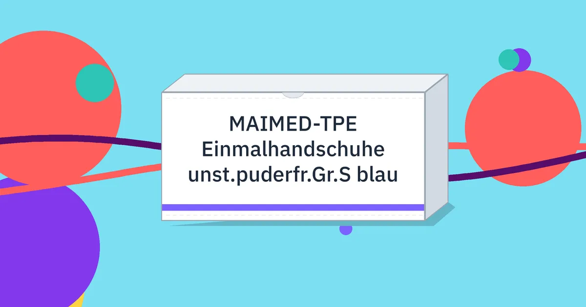 Symbolbild: Packung mit der Aufschrift MAIMED-TPE Einmalhandschuhe unst.puderfr.Gr.S blau (PZN 19725912) – Verfügbarkeit und Bezug in Apotheken in Frankfurt am Main