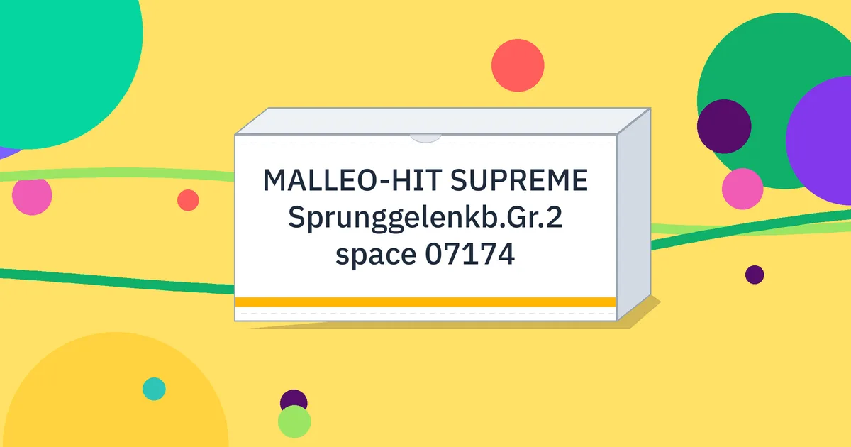 Symbolbild: Packung mit der Aufschrift MALLEO-HIT SUPREME Sprunggelenkb.Gr.2 space 07174 (PZN 20095646) – Verfügbarkeit und Bezug in Apotheken in Frankfurt am Main