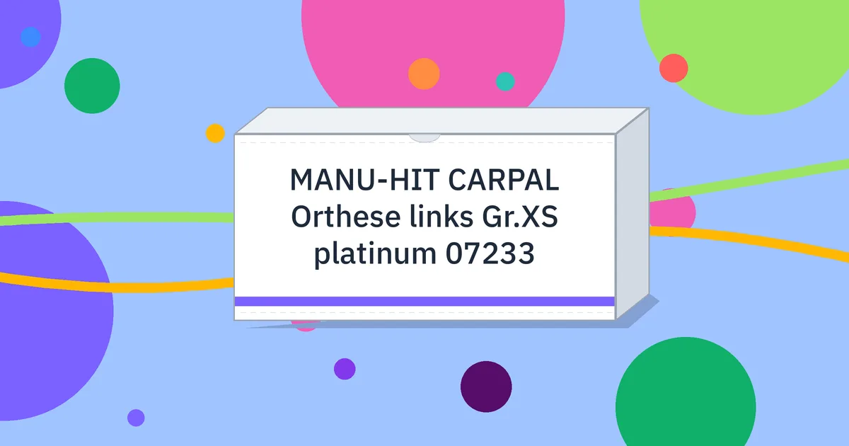 Symbolbild: Packung mit der Aufschrift MANU-HIT CARPAL Orthese links Gr.XS platinum 07233 (PZN 16316691) – Verfügbarkeit und Bezug in Apotheken in Frankfurt am Main
