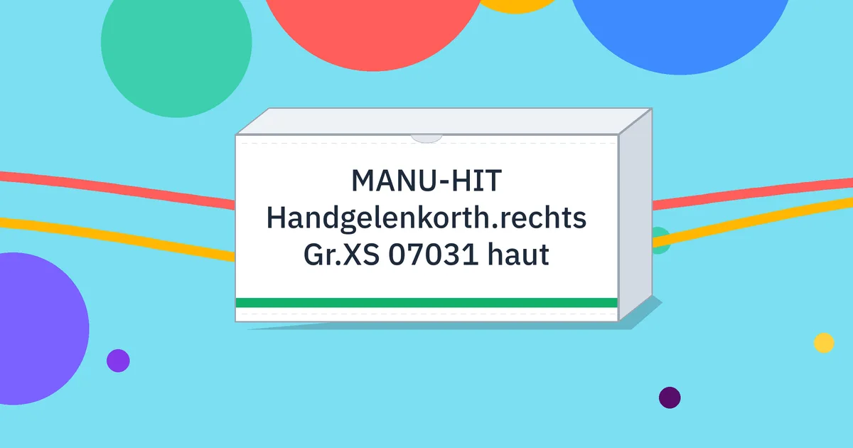 Symbolbild: Packung mit der Aufschrift MANU-HIT Handgelenkorth.rechts Gr.XS 07031 haut (PZN 00057098) – Verfügbarkeit und Bezug in Apotheken in Frankfurt am Main