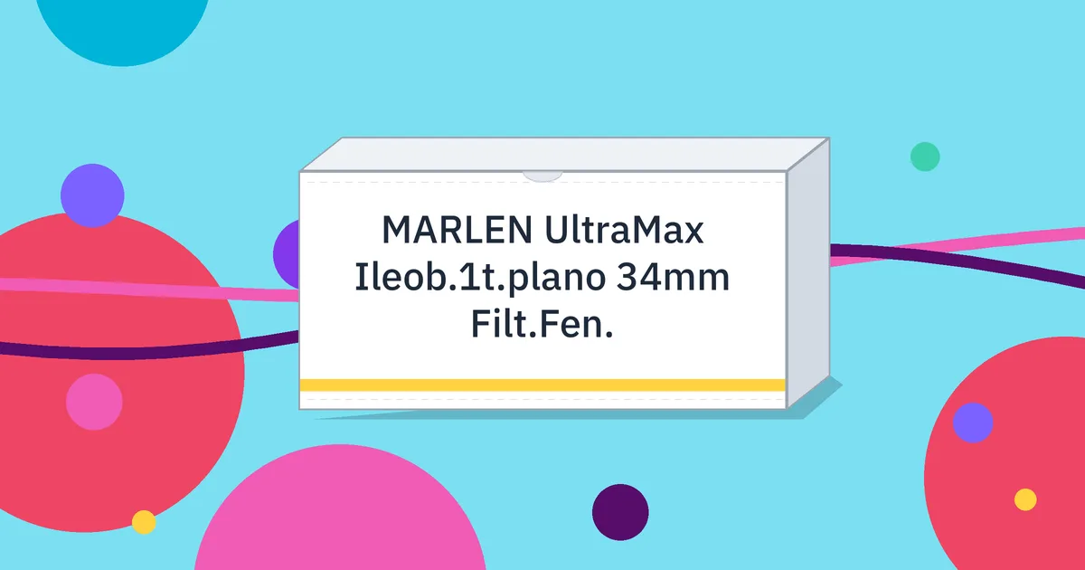Symbolbild: Packung mit der Aufschrift MARLEN UltraMax Ileob.1t.plano 34mm Filt.Fen. (PZN 05354659) – Verfügbarkeit und Bezug in Apotheken in Frankfurt am Main