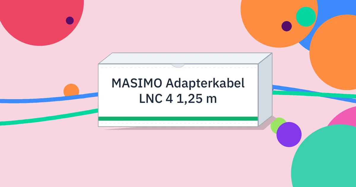 Symbolbild: Packung mit der Aufschrift MASIMO Adapterkabel LNC 4 1,25 m (PZN 04776588) – Verfügbarkeit und Bezug in Apotheken in Frankfurt am Main