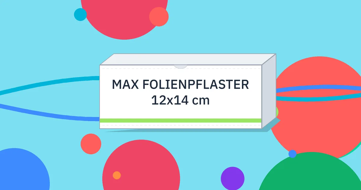 Symbolbild: Packung mit der Aufschrift MAX FOLIENPFLASTER 12x14 cm (PZN 10707835) – Verfügbarkeit und Bezug in Apotheken in Frankfurt am Main