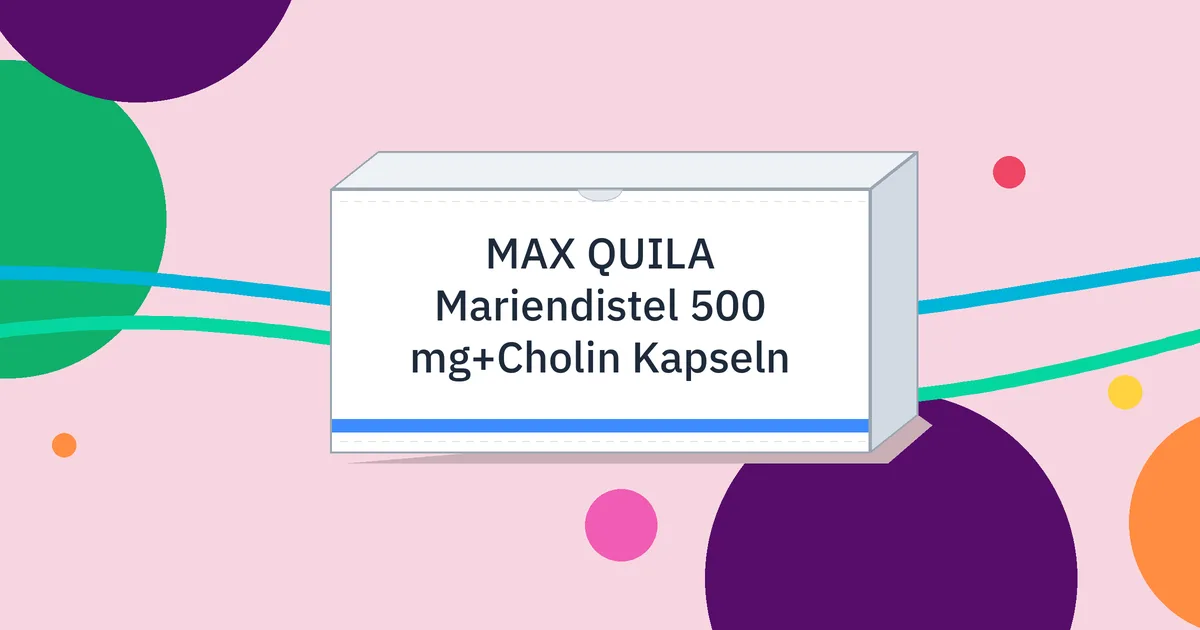 Symbolbild: Packung mit der Aufschrift MAX QUILA Mariendistel 500 mg+Cholin Kapseln (PZN 18805135) – Verfügbarkeit und Bezug in Apotheken in Frankfurt am Main