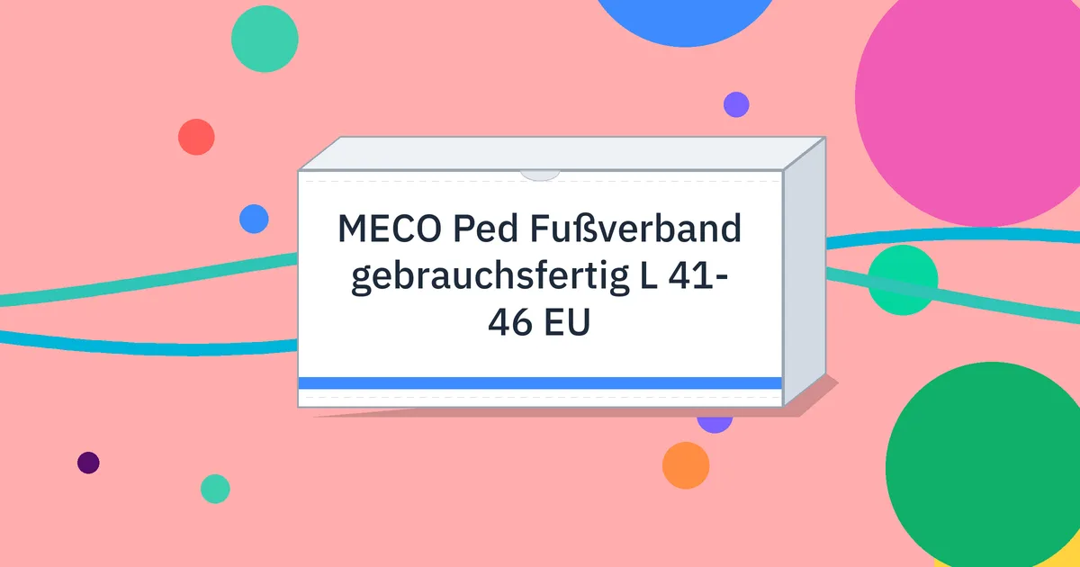 Symbolbild: Packung mit der Aufschrift MECO Ped Fußverband gebrauchsfertig L 41-46 EU (PZN 20130041) – Verfügbarkeit und Bezug in Apotheken in Frankfurt am Main