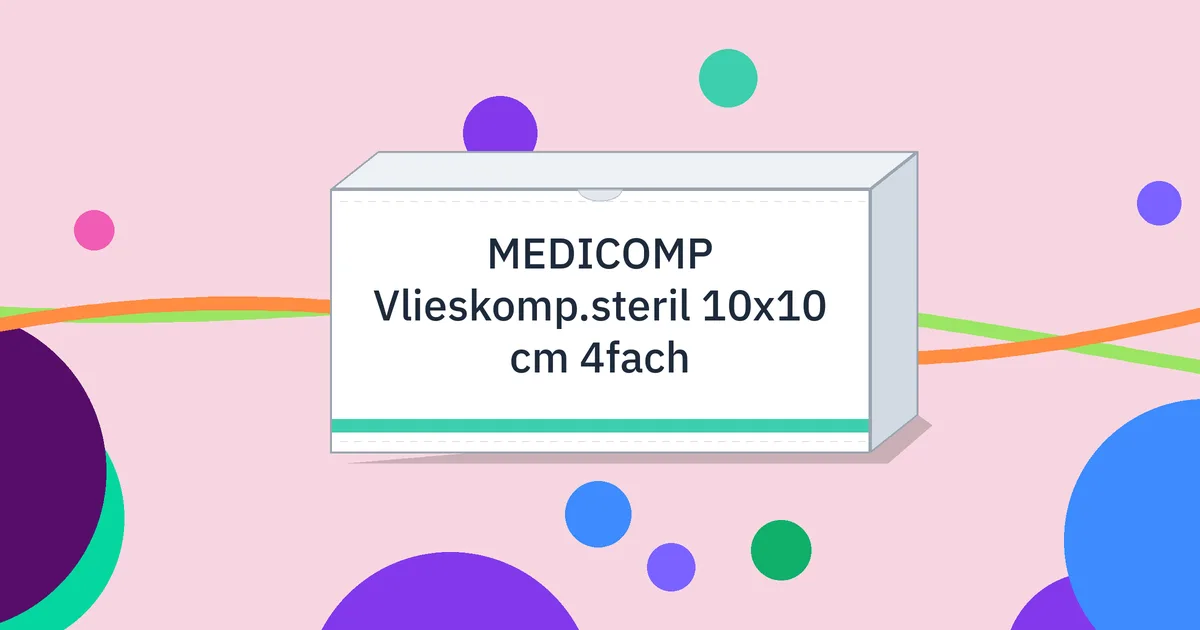 Symbolbild: Packung mit der Aufschrift MEDICOMP Vlieskomp.steril 10x10 cm 4fach (PZN 19526288) – Verfügbarkeit und Bezug in Apotheken in Frankfurt am Main