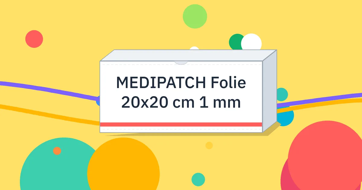 Symbolbild: Packung mit der Aufschrift MEDIPATCH Folie 20x20 cm 1 mm (PZN 03383349) – Verfügbarkeit und Bezug in Apotheken in Frankfurt am Main