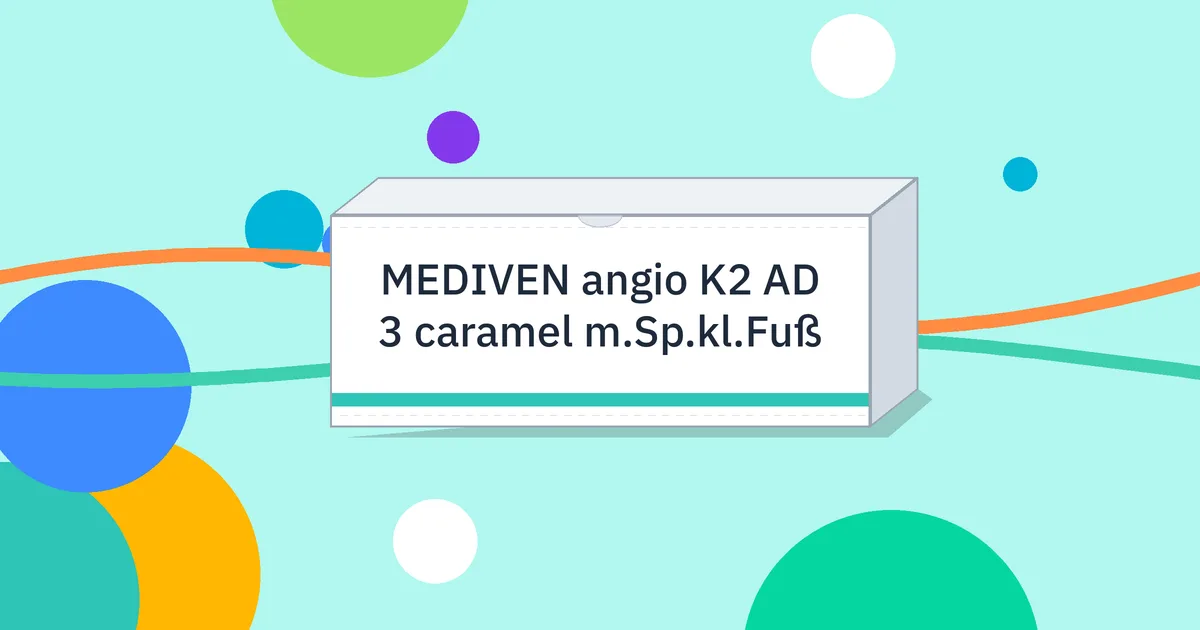 Symbolbild: Packung mit der Aufschrift MEDIVEN angio K2 AD 3 caramel m.Sp.kl.Fuß (PZN 17210612) – Verfügbarkeit und Bezug in Apotheken in Frankfurt am Main