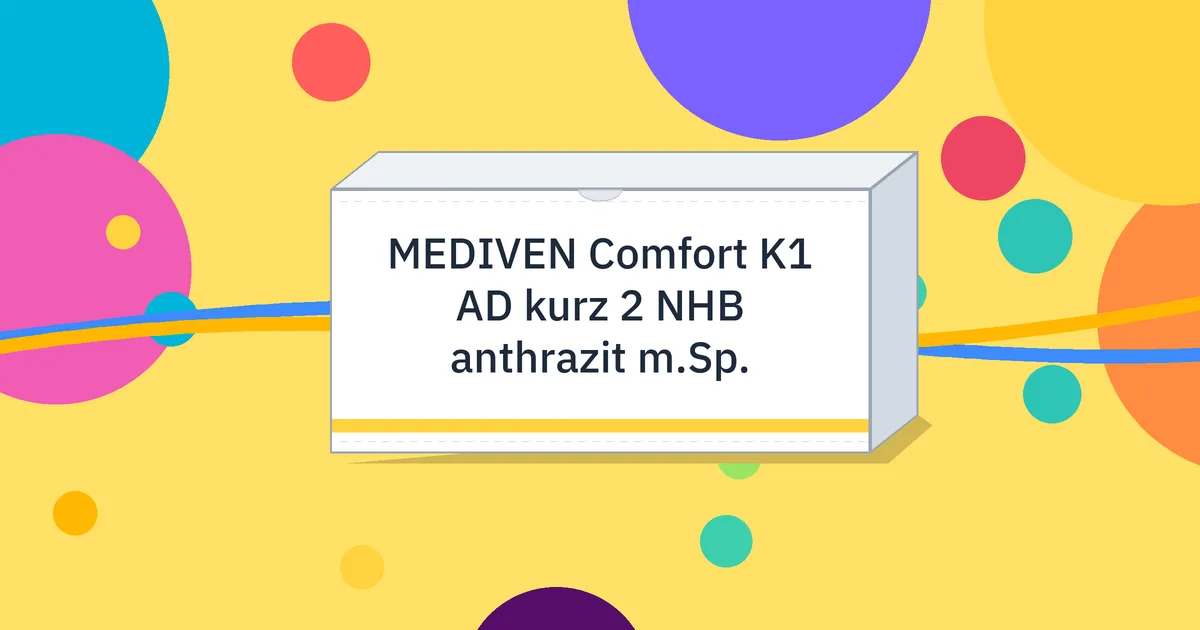 Symbolbild: Packung mit der Aufschrift MEDIVEN Comfort K1 AD kurz 2 NHB anthrazit m.Sp. (PZN 14556103) – Verfügbarkeit und Bezug in Apotheken in Frankfurt am Main