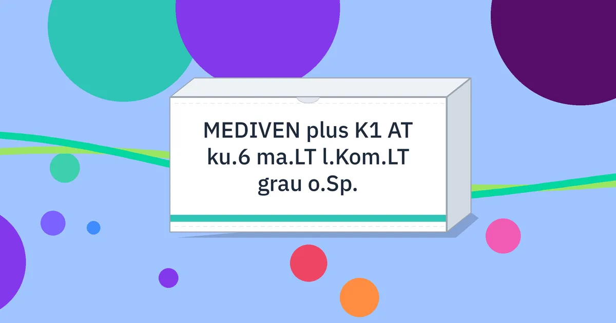 Symbolbild: Packung mit der Aufschrift MEDIVEN plus K1 AT ku.6 ma.LT l.Kom.LT grau o.Sp. (PZN 18943512) – Verfügbarkeit und Bezug in Apotheken in Frankfurt am Main