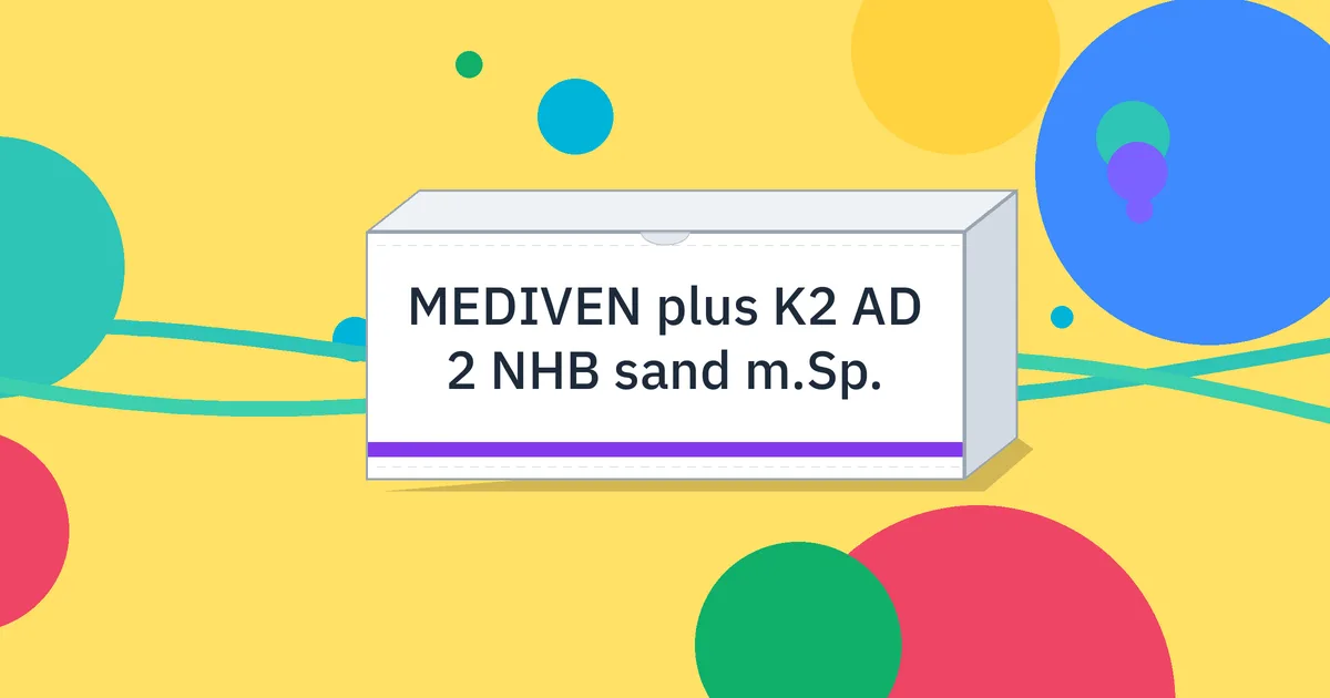 Symbolbild: Packung mit der Aufschrift MEDIVEN plus K2 AD 2 NHB sand m.Sp. (PZN 18946700) – Verfügbarkeit und Bezug in Apotheken in Frankfurt am Main