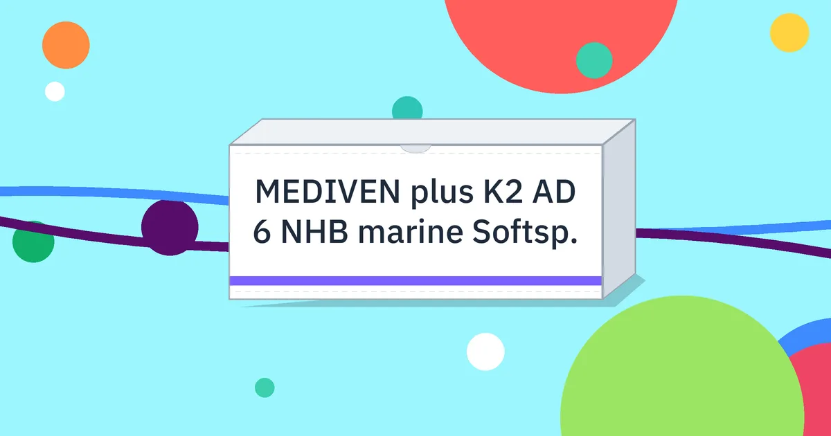 Symbolbild: Packung mit der Aufschrift MEDIVEN plus K2 AD 6 NHB marine Softsp. (PZN 15937600) – Verfügbarkeit und Bezug in Apotheken in Frankfurt am Main