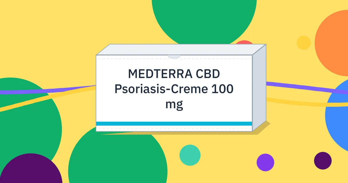 Symbolbild: Packung mit der Aufschrift MEDTERRA CBD Psoriasis-Creme 100 mg (PZN 17366455) – Verfügbarkeit und Bezug in Apotheken in Frankfurt am Main