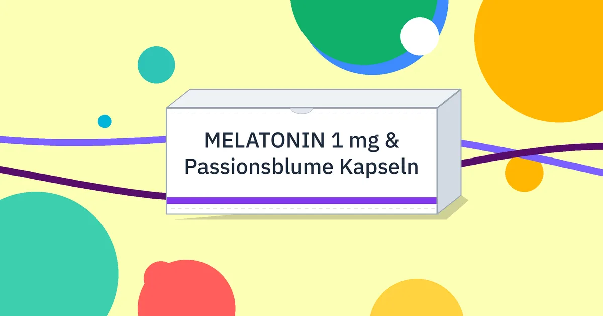 Symbolbild: Packung mit der Aufschrift MELATONIN 1 mg & Passionsblume Kapseln (PZN 20051028) – Verfügbarkeit und Bezug in Apotheken in Frankfurt am Main