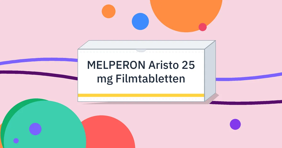 Symbolbild: Packung mit der Aufschrift MELPERON Aristo 25 mg Filmtabletten (PZN 09491353) – Verfügbarkeit und Bezug in Apotheken in Frankfurt am Main