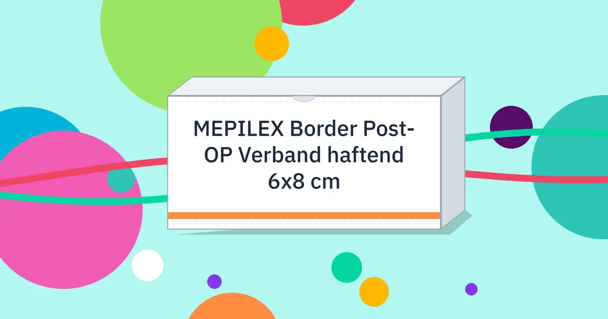 Symbolbild: Packung mit der Aufschrift MEPILEX Border Post-OP Verband haftend 6x8 cm (PZN 11639113) – Verfügbarkeit und Bezug in Apotheken in Frankfurt am Main