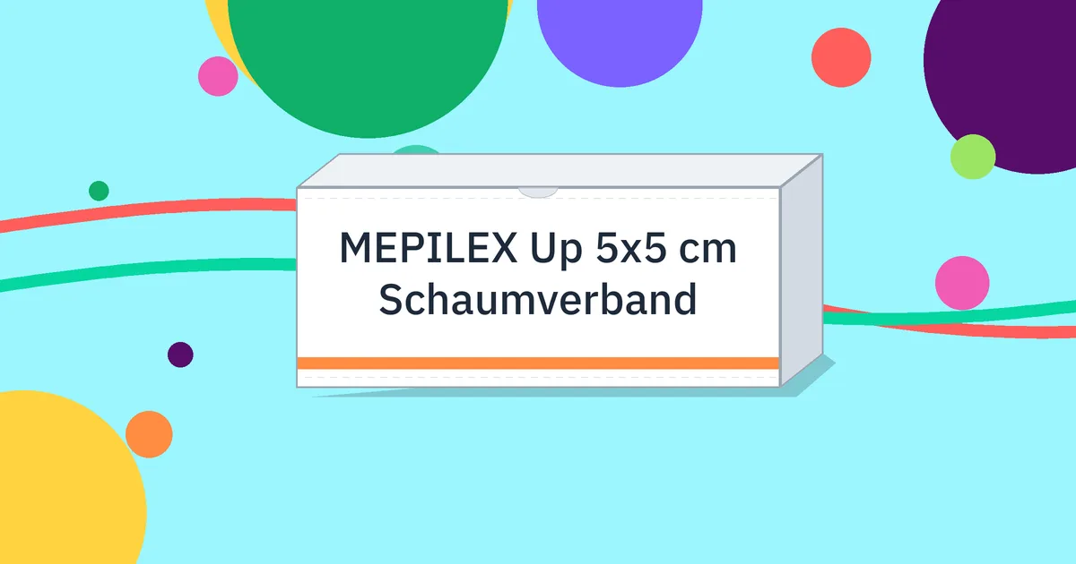 Symbolbild: Packung mit der Aufschrift MEPILEX Up 5x5 cm Schaumverband (PZN 20120278) – Verfügbarkeit und Bezug in Apotheken in Frankfurt am Main