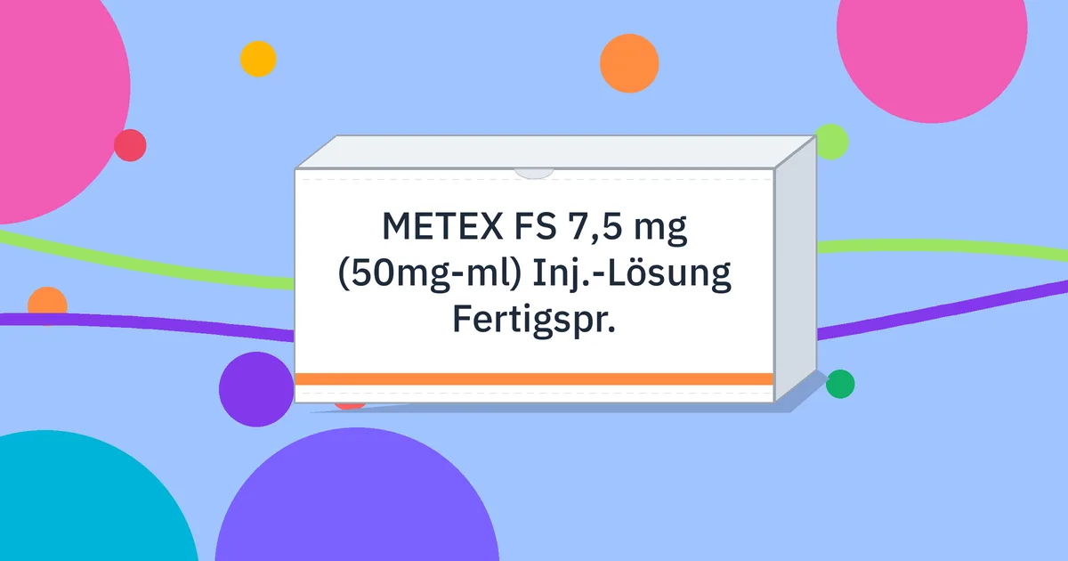 Symbolbild: Packung mit der Aufschrift METEX FS 7,5 mg (50mg-ml) Inj.-Lösung Fertigspr. (PZN 01177976) – Verfügbarkeit und Bezug in Apotheken in Frankfurt am Main