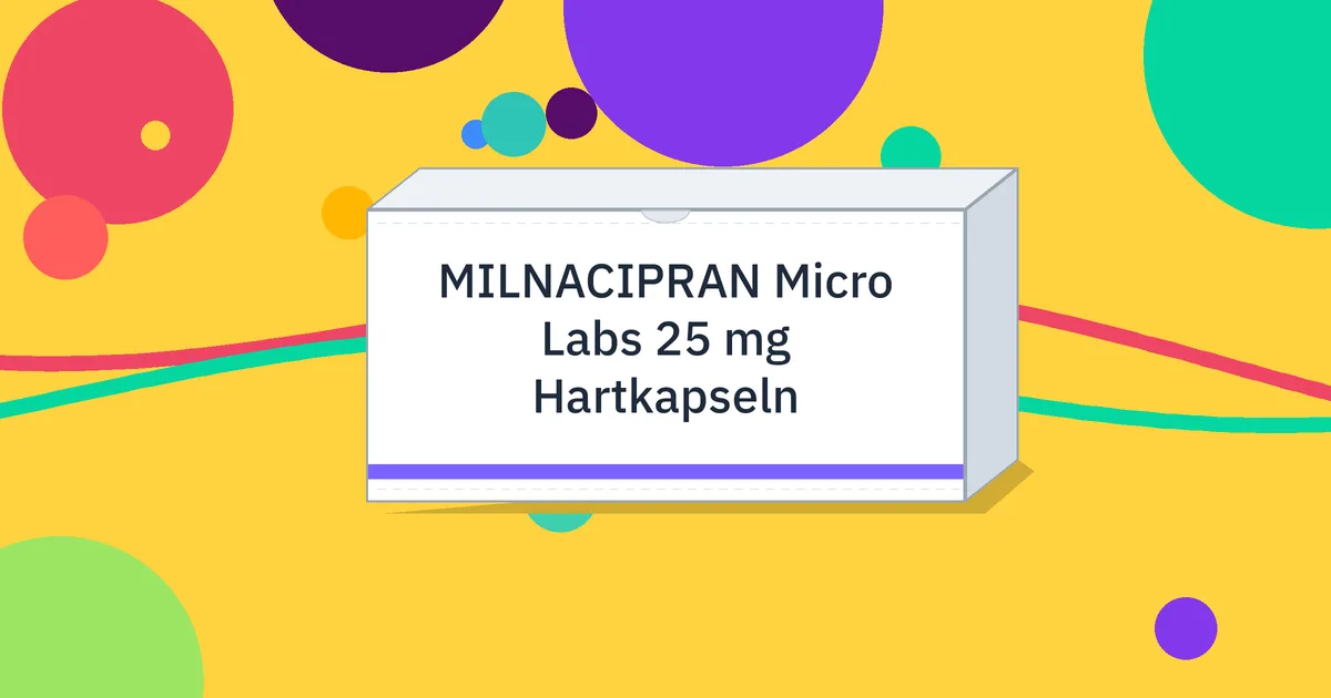 Symbolbild: Packung mit der Aufschrift MILNACIPRAN Micro Labs 25 mg Hartkapseln (PZN 18709242) – Verfügbarkeit und Bezug in Apotheken in Frankfurt am Main