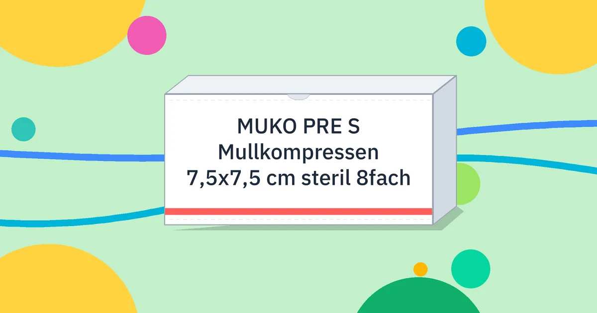 Symbolbild: Packung mit der Aufschrift MUKO PRE S Mullkompressen 7,5x7,5 cm steril 8fach (PZN 04453218) – Verfügbarkeit und Bezug in Apotheken in Frankfurt am Main