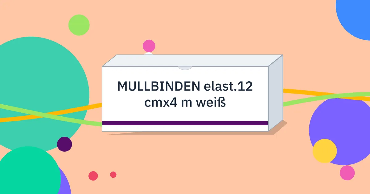 Symbolbild: Packung mit der Aufschrift MULLBINDEN elast.12 cmx4 m weiß (PZN 01720742) – Verfügbarkeit und Bezug in Apotheken in Frankfurt am Main