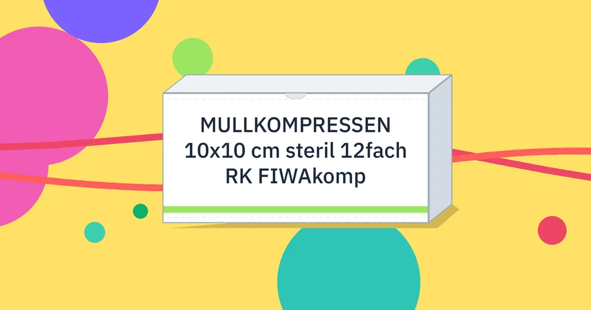Symbolbild: Packung mit der Aufschrift MULLKOMPRESSEN 10x10 cm steril 12fach RK FIWAkomp (PZN 11860384) – Verfügbarkeit und Bezug in Apotheken in Frankfurt am Main