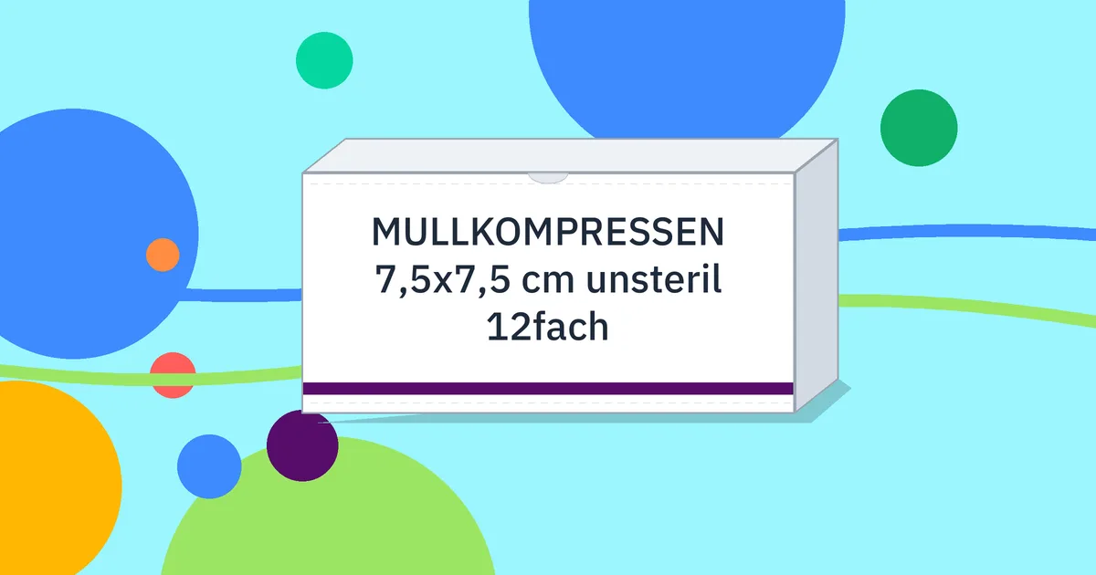 Symbolbild: Packung mit der Aufschrift MULLKOMPRESSEN 7,5x7,5 cm unsteril 12fach (PZN 03040715) – Verfügbarkeit und Bezug in Apotheken in Frankfurt am Main