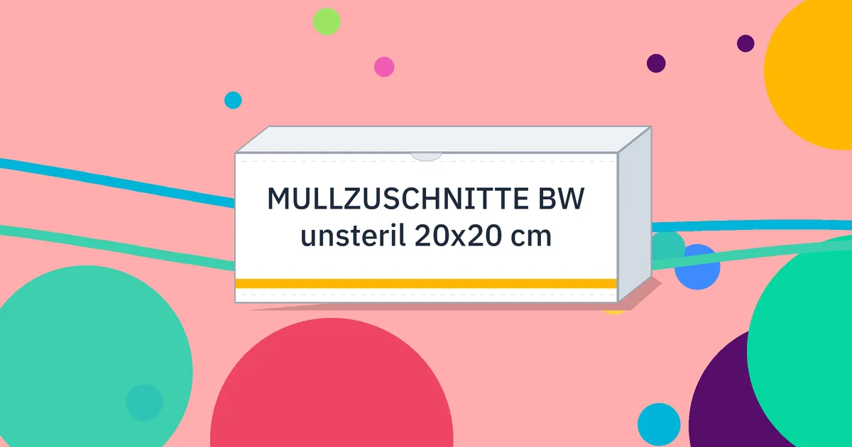 Symbolbild: Packung mit der Aufschrift MULLZUSCHNITTE BW unsteril 20x20 cm (PZN 04422531) – Verfügbarkeit und Bezug in Apotheken in Frankfurt am Main