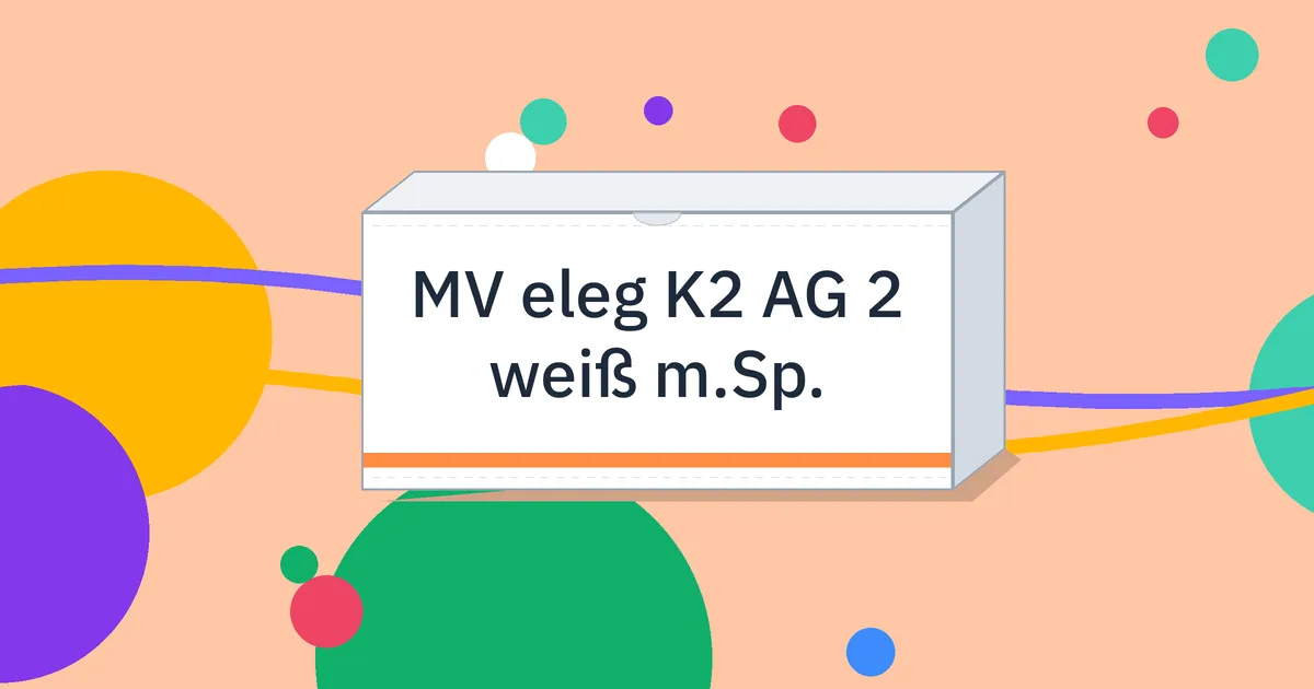 Symbolbild: Packung mit der Aufschrift MV eleg K2 AG 2 weiß m.Sp. (PZN 00320199) – Verfügbarkeit und Bezug in Apotheken in Frankfurt am Main