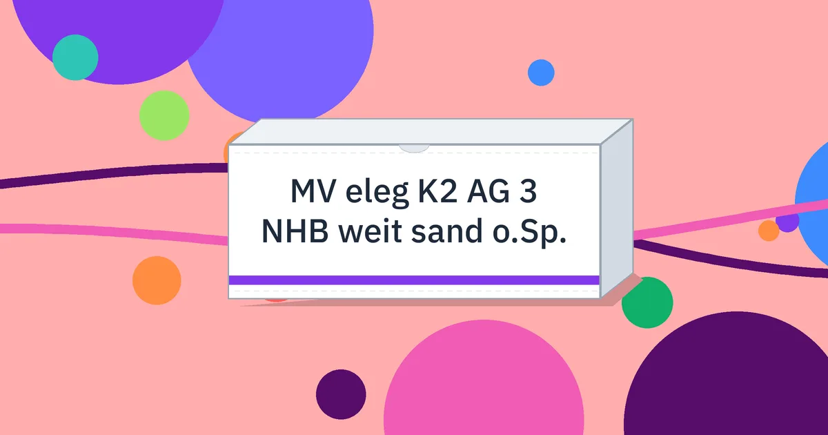 Symbolbild: Packung mit der Aufschrift MV eleg K2 AG 3 NHB weit sand o.Sp. (PZN 18928613) – Verfügbarkeit und Bezug in Apotheken in Frankfurt am Main