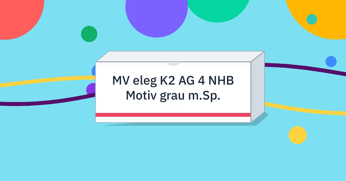 Symbolbild: Packung mit der Aufschrift MV eleg K2 AG 4 NHB Motiv grau m.Sp. (PZN 18929877) – Verfügbarkeit und Bezug in Apotheken in Frankfurt am Main