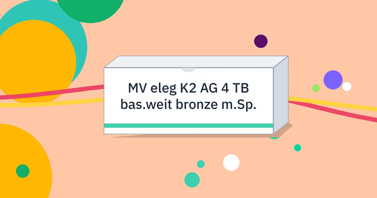 Symbolbild: Packung mit der Aufschrift MV eleg K2 AG 4 TB bas.weit bronze m.Sp. (PZN 14719893) – Verfügbarkeit und Bezug in Apotheken in Frankfurt am Main