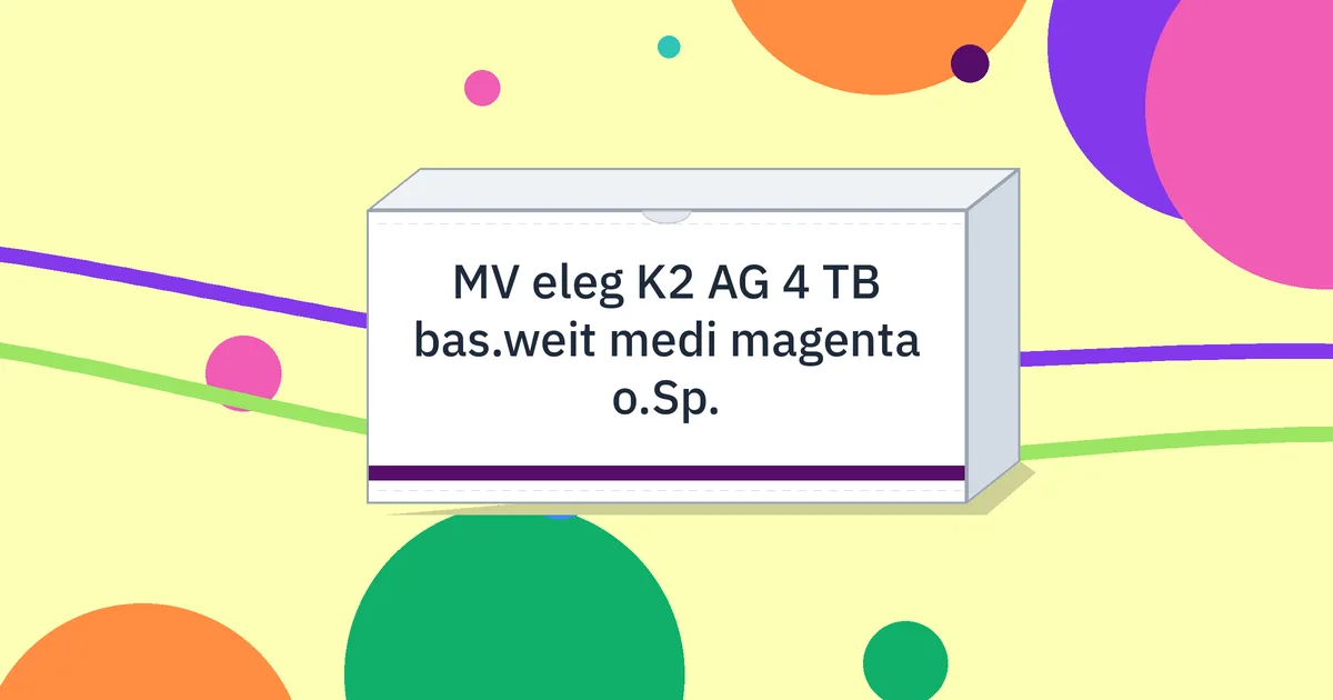 Symbolbild: Packung mit der Aufschrift MV eleg K2 AG 4 TB bas.weit medi magenta o.Sp. (PZN 15283297) – Verfügbarkeit und Bezug in Apotheken in Frankfurt am Main