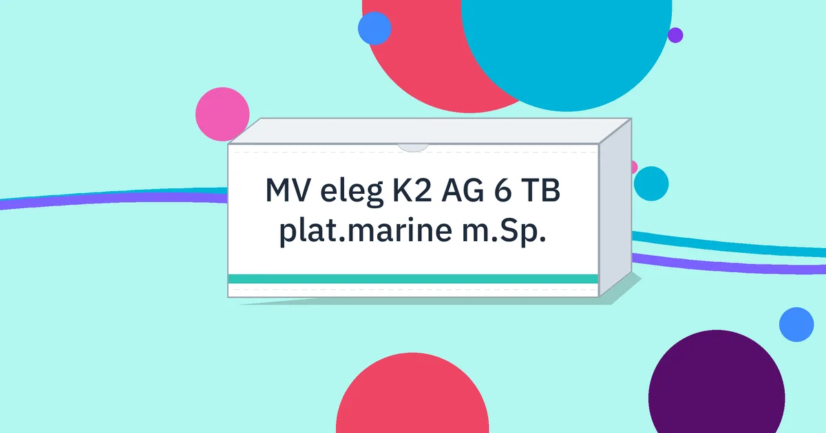 Symbolbild: Packung mit der Aufschrift MV eleg K2 AG 6 TB plat.marine m.Sp. (PZN 15283759) – Verfügbarkeit und Bezug in Apotheken in Frankfurt am Main