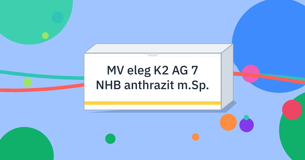 Symbolbild: Packung mit der Aufschrift MV eleg K2 AG 7 NHB anthrazit m.Sp. (PZN 15729847) – Verfügbarkeit und Bezug in Apotheken in Frankfurt am Main
