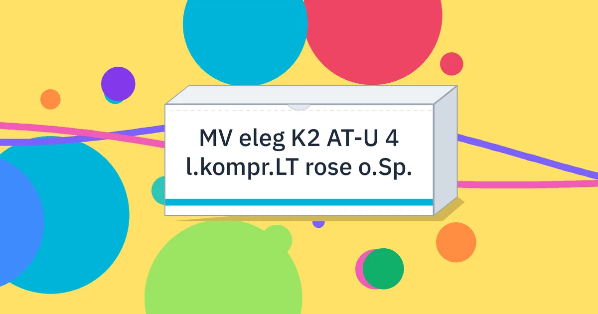 Symbolbild: Packung mit der Aufschrift MV eleg K2 AT-U 4 l.kompr.LT rose o.Sp. (PZN 15290297) – Verfügbarkeit und Bezug in Apotheken in Frankfurt am Main