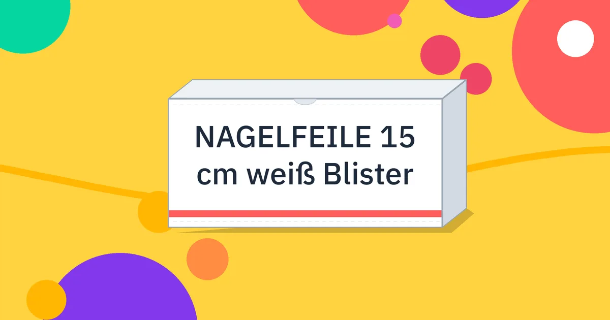 Symbolbild: Packung mit der Aufschrift NAGELFEILE 15 cm weiß Blister (PZN 10349784) – Verfügbarkeit und Bezug in Apotheken in Frankfurt am Main