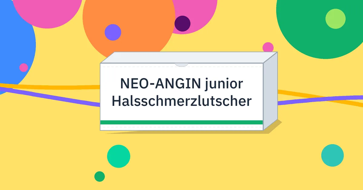 Symbolbild: Packung mit der Aufschrift NEO-ANGIN junior Halsschmerzlutscher (PZN 16599832) – Verfügbarkeit und Bezug in Apotheken in Frankfurt am Main