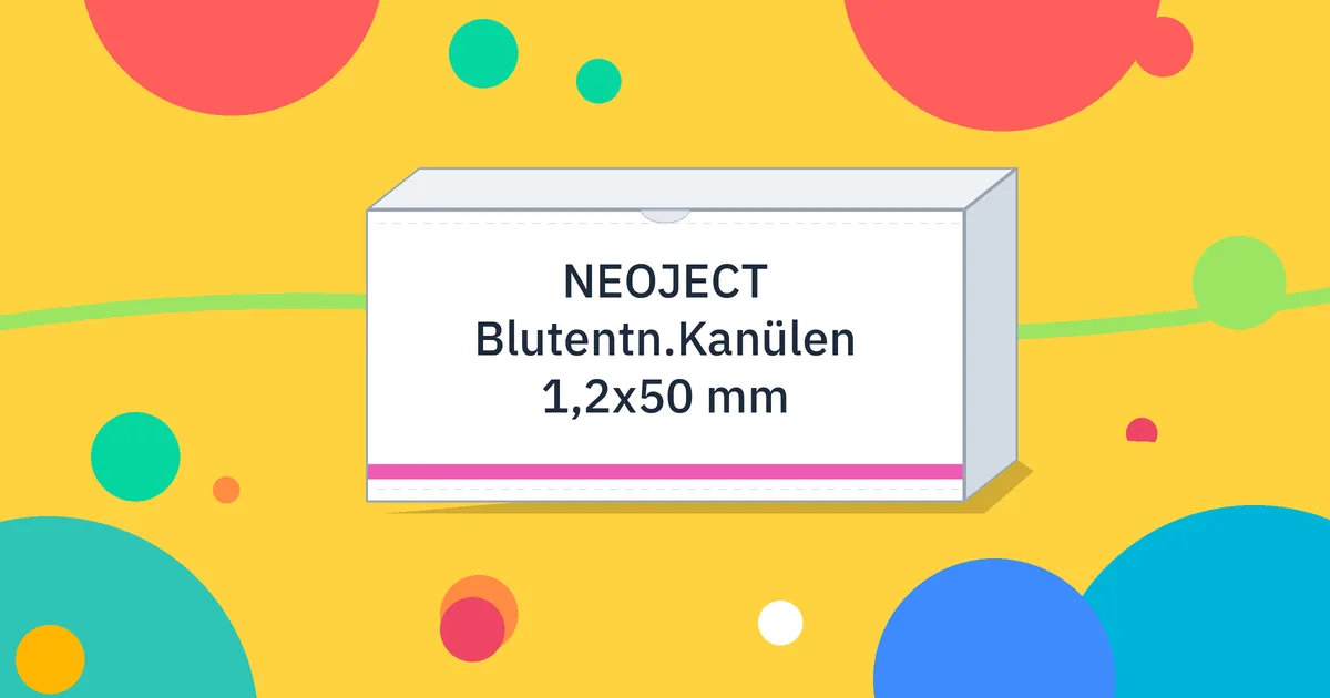 Symbolbild: Packung mit der Aufschrift NEOJECT Blutentn.Kanülen 1,2x50 mm (PZN 03530230) – Verfügbarkeit und Bezug in Apotheken in Frankfurt am Main