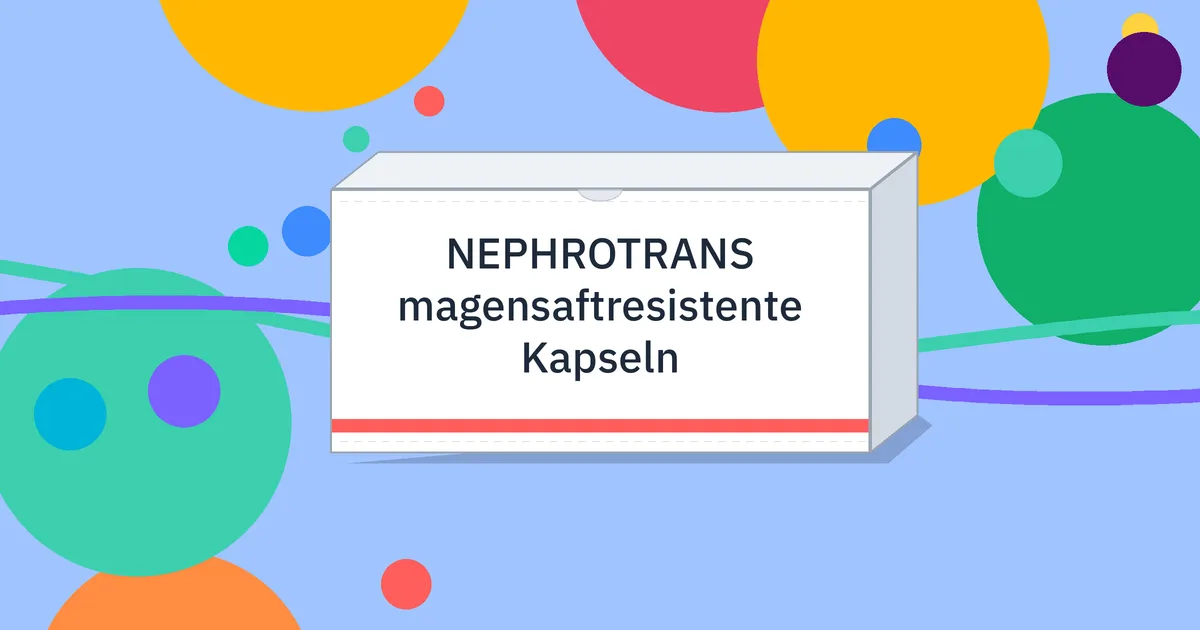 Symbolbild: Packung mit der Aufschrift NEPHROTRANS magensaftresistente Kapseln (PZN 03511770) – Verfügbarkeit und Bezug in Apotheken in Frankfurt am Main