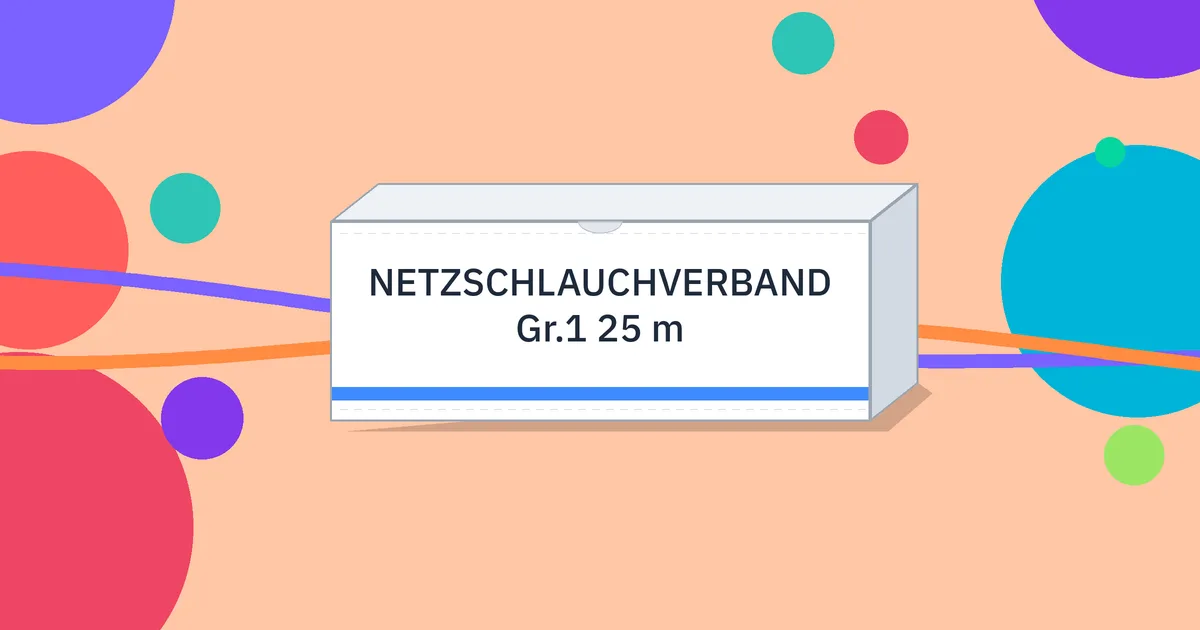Symbolbild: Packung mit der Aufschrift NETZSCHLAUCHVERBAND Gr.1 25 m (PZN 01960699) – Verfügbarkeit und Bezug in Apotheken in Frankfurt am Main