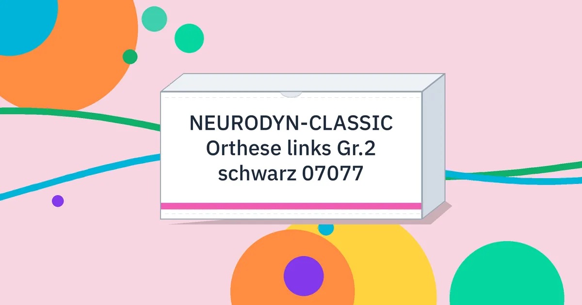 Symbolbild: Packung mit der Aufschrift NEURODYN-CLASSIC Orthese links Gr.2 schwarz 07077 (PZN 05017169) – Verfügbarkeit und Bezug in Apotheken in Frankfurt am Main