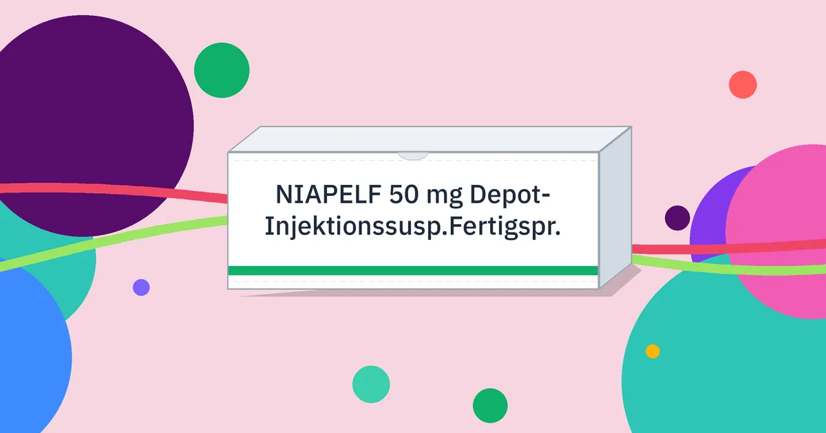 Symbolbild: Packung mit der Aufschrift NIAPELF 50 mg Depot-Injektionssusp.Fertigspr. (PZN 19741443) – Verfügbarkeit und Bezug in Apotheken in Frankfurt am Main