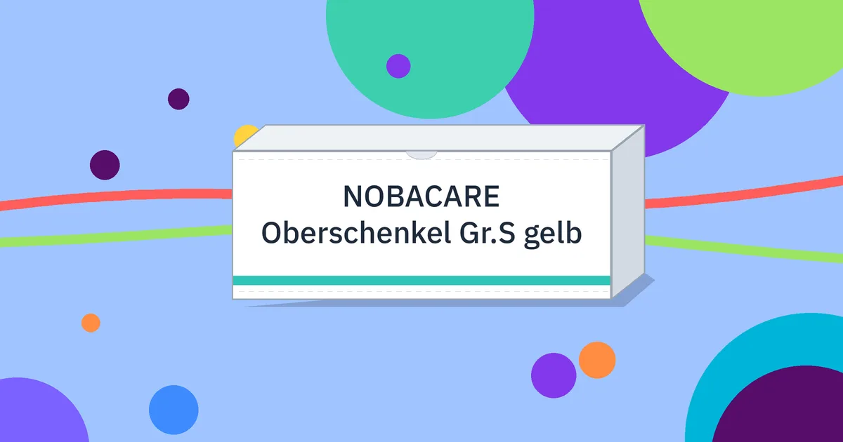Symbolbild: Packung mit der Aufschrift NOBACARE Oberschenkel Gr.S gelb (PZN 15227063) – Verfügbarkeit und Bezug in Apotheken in Frankfurt am Main