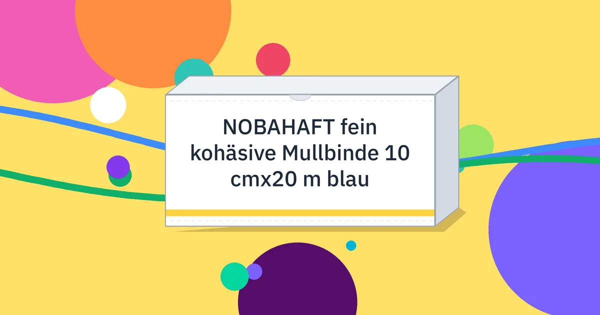Symbolbild: Packung mit der Aufschrift NOBAHAFT fein kohäsive Mullbinde 10 cmx20 m blau (PZN 16028420) – Verfügbarkeit und Bezug in Apotheken in Frankfurt am Main